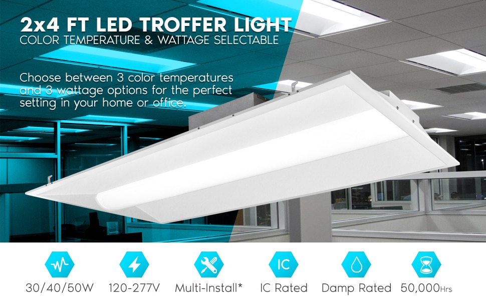 LUXRITE 2 ft.x4 ft. Center Basket Integrated LED Panel Light Troffer 50W 3 Color Selectable 6250 ...